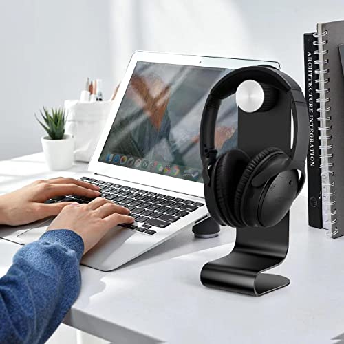 aplslpa Headphone Stand, Headset Stand – Spline – Aluminum Alloy Desk Earphone Stand with one Body Solid Design, for Medium and Small Size Headphone (Licorice Black)