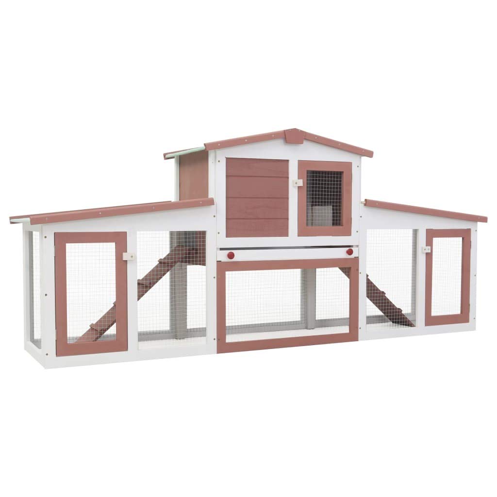 Outdoor Rabbit Hutch Garden Backyard Poultry Cage Small Animals House Wood with 2 Ramps and Removable Tray