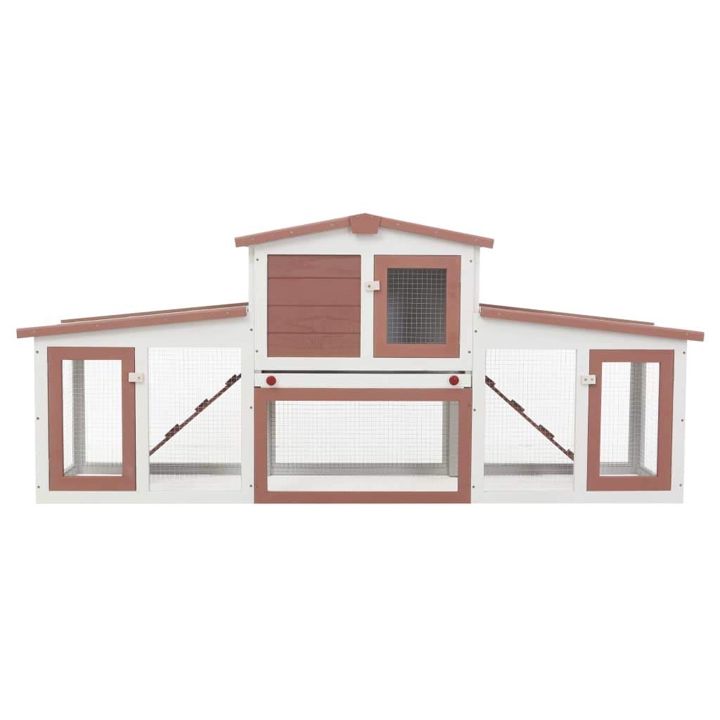 Outdoor Rabbit Hutch Garden Backyard Poultry Cage Small Animals House Wood with 2 Ramps and Removable Tray