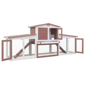 Outdoor Rabbit Hutch Garden Backyard Poultry Cage Small Animals House Wood with 2 Ramps and Removable Tray