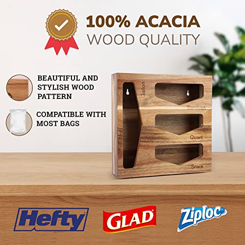 Retrieved Tools Ziplock Bag Storage Organizer - Acacia Wood Food Bags Container for Kitchen Drawer - Compatible with ziplock Brands. Baggie Dispenser - Holder for Gallon, Quart, Sandwich and Snack