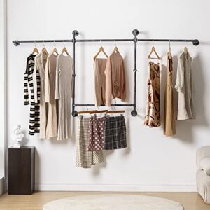 Industrial Pipe Clothing Racks with Shelves, Wall Mounted Clothes Racks with Hanging Rod, Heavy Duty Garment Racks, Industrial Retro Steampunk Closet Organizer Hall Tree for Home Retail Store