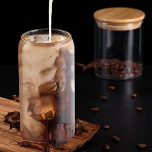 Can Shaped Glass Cups 6pc Set,16 oz Beer Can Glass, Drinking Glasses with Straws and Silicone Sleeves for Iced Coffee, Iced Tea, Cocktail, Whiskey, Wine, Soda, Water, with 2 Cleaning Brushes