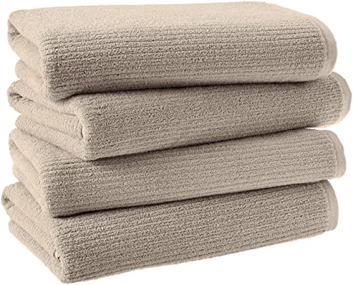 Amazon Aware 100% Organic Cotton Ribbed Bath Towels - Bath Towels, 4-Pack, Taupe