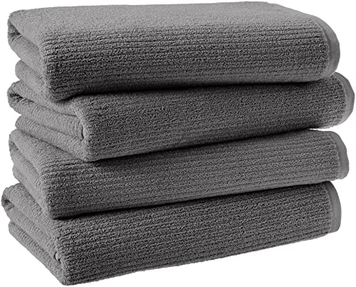 Amazon Aware 100% Organic Cotton Ribbed Bath Towels - Bath Towels, 4-Pack, Dark Gray