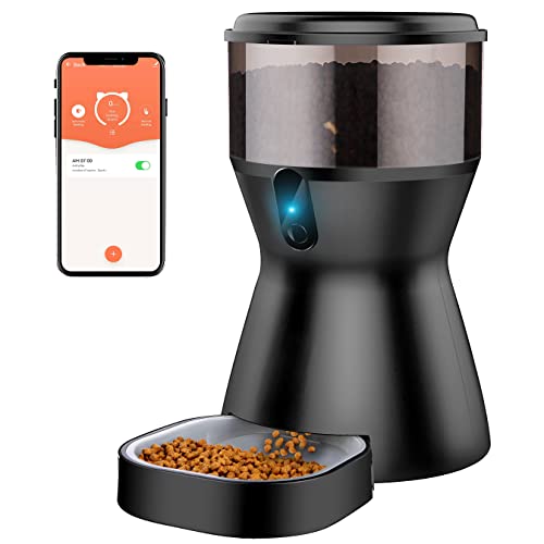 Automatic Cat Feeders, 4L Automatic Cat Food Dispenser with APP and 2.4G WiFi, Timed Pet Feeder Program 1-10 Meals Control, 10s Voice Recorder, Auto Cat Feeder for Cat and Dog, Black