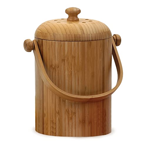 RSVP International Bamboo Kitchen Compost and Accessories Collection, Compost Pail, 3.25 Quart