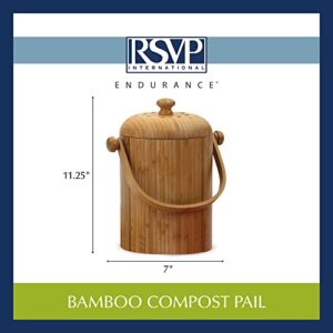 RSVP International Bamboo Kitchen Compost and Accessories Collection, Compost Pail, 3.25 Quart