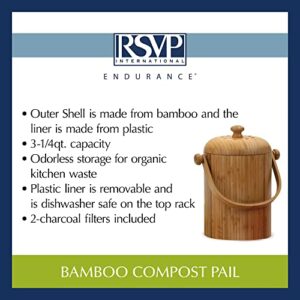 RSVP International Bamboo Kitchen Compost and Accessories Collection, Compost Pail, 3.25 Quart