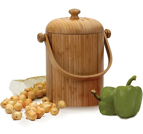 RSVP International Bamboo Kitchen Compost and Accessories Collection, Compost Pail, 3.25 Quart