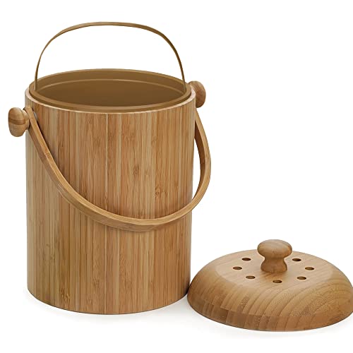 RSVP International Bamboo Kitchen Compost and Accessories Collection, Compost Pail, 3.25 Quart