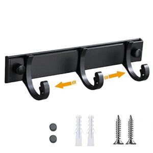 geobella coat hooks wall mounted with rail silding hooks for hanging coats purse clothes jacket backpack entryway,towel racks bathroom black (3 hooks, 1 pack)