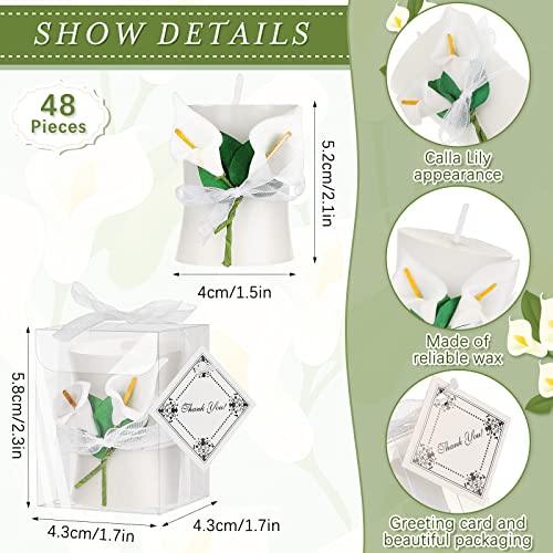 48 Pack Wedding Bridal Shower Favors Candles Wedding Calla Candles Calla Lily Style Candle Gift Boxed with Thanks Cards Return Gifts for Wedding Party Guests Keepsakes