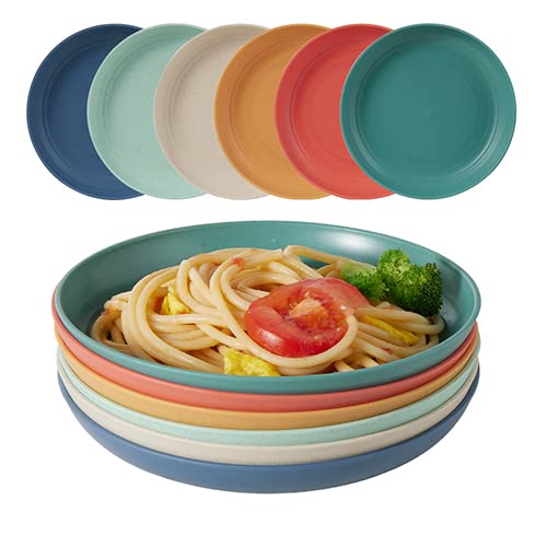 7.8 Inch Lightweight Wheat Straw Plates, 6 PACK Unbreakable Deep Dinner Plates, Dishwasher & Microwave Safe Wheat Straw Dinnerware Sets for Kids Adult, BPA Free