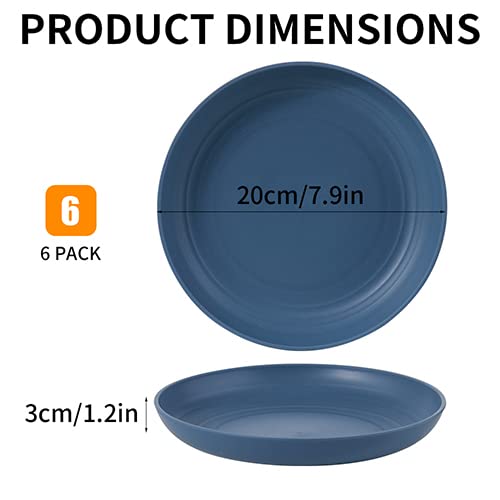 7.8 Inch Lightweight Wheat Straw Plates, 6 PACK Unbreakable Deep Dinner Plates, Dishwasher & Microwave Safe Wheat Straw Dinnerware Sets for Kids Adult, BPA Free