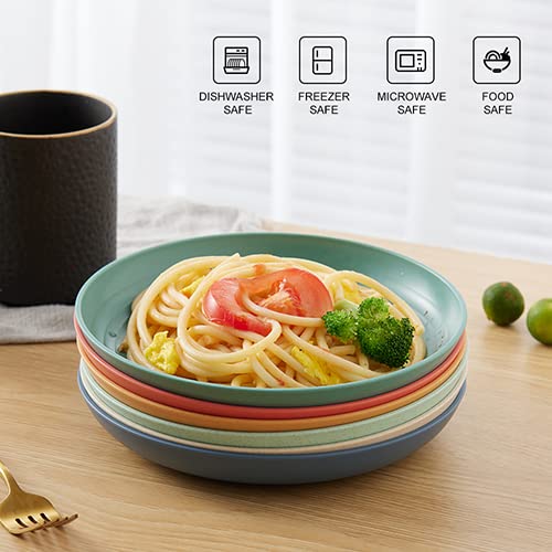 7.8 Inch Lightweight Wheat Straw Plates, 6 PACK Unbreakable Deep Dinner Plates, Dishwasher & Microwave Safe Wheat Straw Dinnerware Sets for Kids Adult, BPA Free