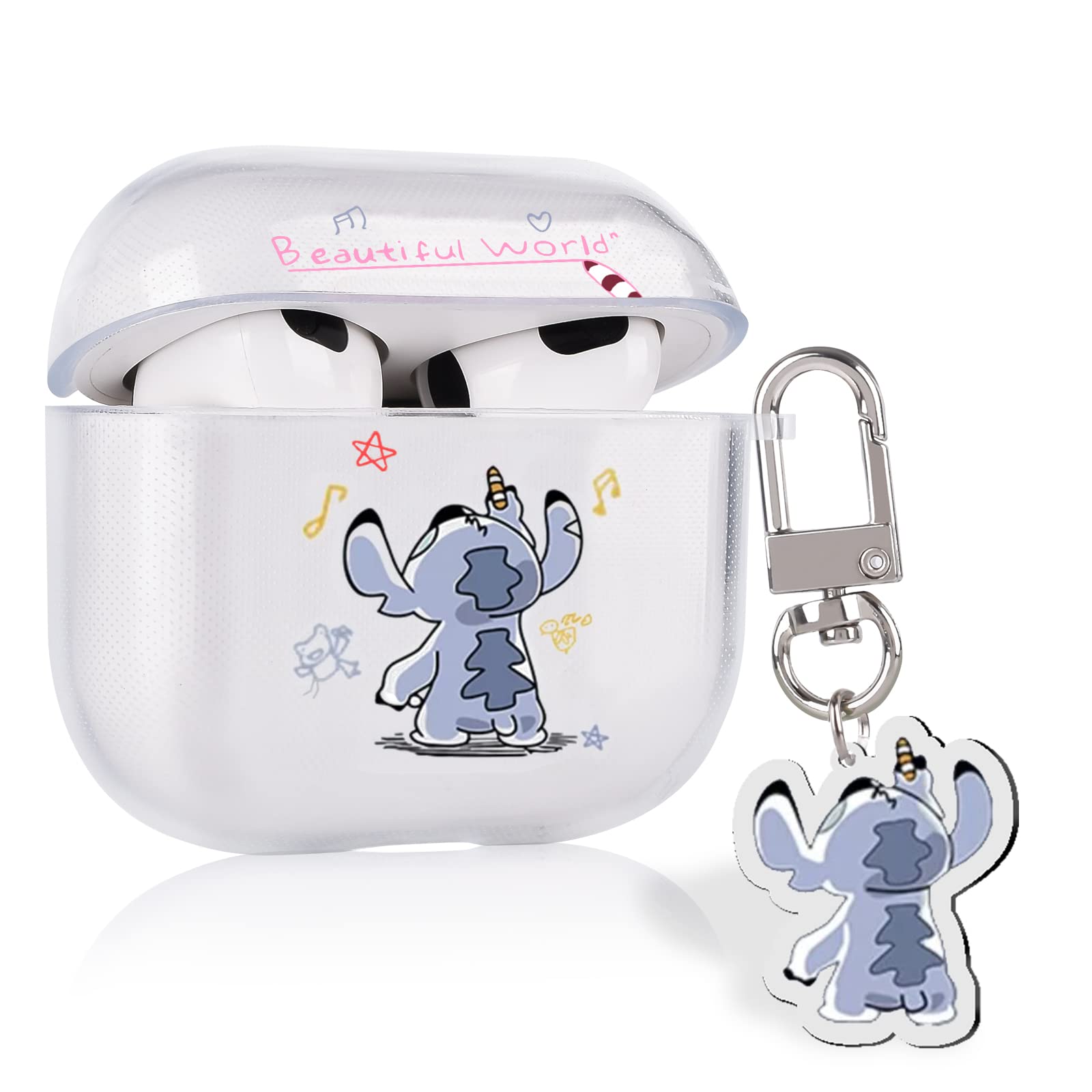 Cute Case for Airpods 3rd Generation Clear Lovely Cartoon Case with Funny Kawaii Blue Dog Keychain for Women Girls Kids Protective Soft Silicone Headphone Cover for AirPod 3