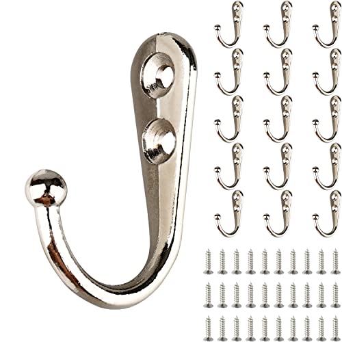 Nine to Nine 15PCS Coat Hooks Wall Mounted Single Prong Robe Hook for Hanging Towel Hooks with 30 Screws for Bags, Hat, Key, Cap, Scarf, Cup (15PCS, Silvery)