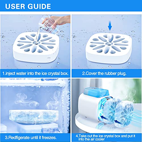 Portable Air Conditioners Fan, 2022 Newest Evaporative Air Cooler with Ice Trays Blue Atmosphere Light, USB Rechargeable Personal Air Conditioner Desktop Cooling Humidifier Fan for Room, Office, Desk, Nightst, Camping