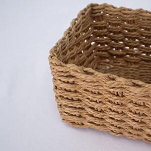 Recycled Wicker Storage Basket, Paper Rope Storage Baskets for Organizing Container Bins for Shelves Cupboards Drawer, Small Woven Basket Set of 3