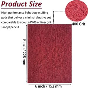 Tonmp 10 Pack 6" x 9" 400 Grit General Purpose Scuff Pads for Scuffing, Scouring, Sanding, Paint Primer Prep Adhesion Scratch - Surface Preparation Automotive Car Auto Body Woodworking (Red)