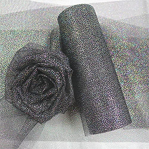 Yuanchuan Mirage Glitter Tulle Rolls 6 inch x 10 Yards (30 feet) for Table Runner Chair Sash Bow Pet Tutu Skirt Sewing Crafting Fabric Christmas Wedding Unicorn Halloween Party Gift Ribbon (Black)