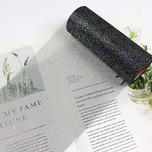 Yuanchuan Mirage Glitter Tulle Rolls 6 inch x 10 Yards (30 feet) for Table Runner Chair Sash Bow Pet Tutu Skirt Sewing Crafting Fabric Christmas Wedding Unicorn Halloween Party Gift Ribbon (Black)