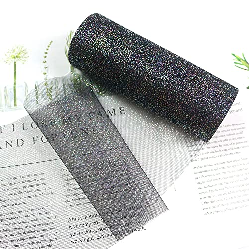 Yuanchuan Mirage Glitter Tulle Rolls 6 inch x 10 Yards (30 feet) for Table Runner Chair Sash Bow Pet Tutu Skirt Sewing Crafting Fabric Christmas Wedding Unicorn Halloween Party Gift Ribbon (Black)