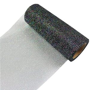 Yuanchuan Mirage Glitter Tulle Rolls 6 inch x 10 Yards (30 feet) for Table Runner Chair Sash Bow Pet Tutu Skirt Sewing Crafting Fabric Christmas Wedding Unicorn Halloween Party Gift Ribbon (Black)