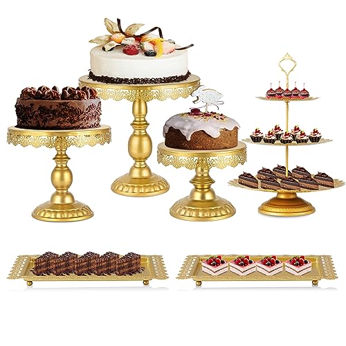 Gold Cake Stand Set Gold Metal Round Cupcake Stand for Wedding Birthday Party (8In/10In/12In)