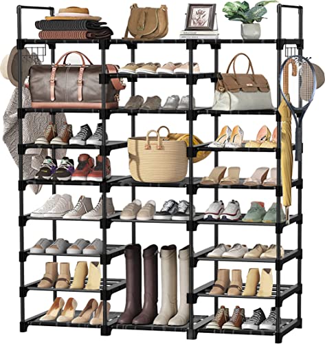 AILIXI 9 Tiers Shoe Rack Shoe Organizer, Metal Shoe Rack for Entryway, Large 50-55 Pairs Shoe Storage with Hooks, Multifunctional Shoe Organizer for Closet for Bedroom Cloakroom Hallway Garage