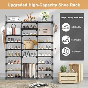 AILIXI 9 Tiers Shoe Rack Shoe Organizer, Metal Shoe Rack for Entryway, Large 50-55 Pairs Shoe Storage with Hooks, Multifunctional Shoe Organizer for Closet for Bedroom Cloakroom Hallway Garage