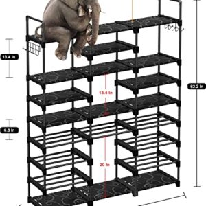 AILIXI 9 Tiers Shoe Rack Shoe Organizer, Metal Shoe Rack for Entryway, Large 50-55 Pairs Shoe Storage with Hooks, Multifunctional Shoe Organizer for Closet for Bedroom Cloakroom Hallway Garage