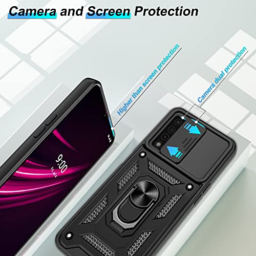 for T-Mobile Revvl V Plus 5G Case with HD Screen Protector with Slide Camera Cover, Atump 360° Rotation Ring Kickstand [Military Grade] Protective Case for T-Mobile Revvl V Plus 5G,Black