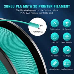 SUNLU 3D Printer Filament, Neatly Wound PLA Meta Filament 1.75mm, Toughness, Highly Fluid, Fast Printing for 3D Printer, Dimensional Accuracy +/- 0.02 mm (2.2lbs), 330 Meters, 1 KG Spool, Black