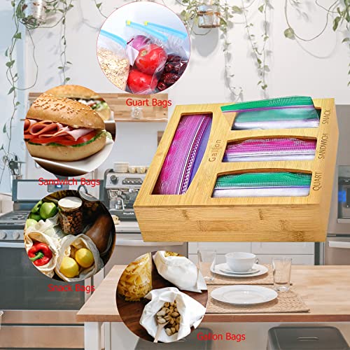 Ziplock Bag Organizer for Drawer- Bamboo Food Storage Bags Container for Kitchen Compatible with Solimo, Hefty, Holder for Gallon, Quart, Sandwich, Snack, and Slider Bag