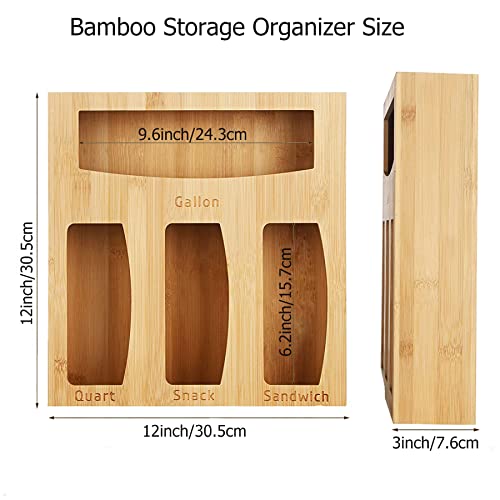 Ziplock Bag Organizer for Drawer- Bamboo Food Storage Bags Container for Kitchen Compatible with Solimo, Hefty, Holder for Gallon, Quart, Sandwich, Snack, and Slider Bag