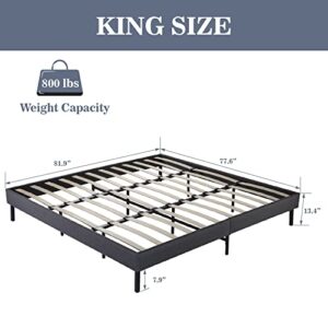 Allewie King Size Bed Frame/Upholstered Platform Bed Frame/Mattress Foundation/No Box Spring Needed/Wood Slats Support/Easy Assembly/Grey