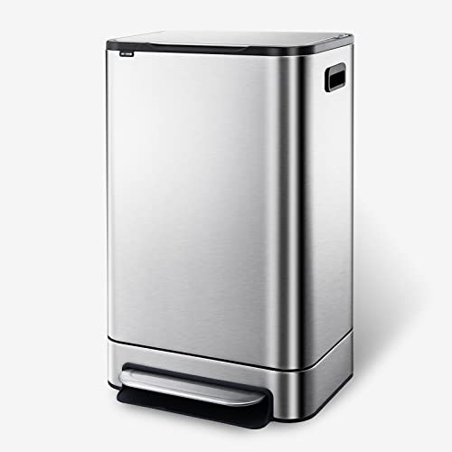 ELPHECO Kitchen Trash Can 13.2 Gallon Stainless Steel Garbage Bin with Soft Slow Lid, 50 Liter Pedal Trash Can, Durable Pedal, Removable Plastic Inner Bucket Waste Bin for Office, Kitchen, Outside