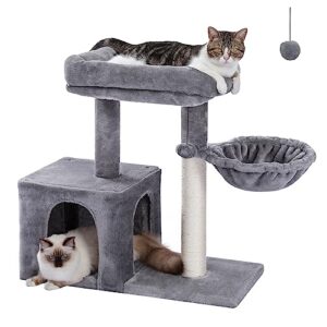 pequlti cat tree small cat tower, cat condo for indoor cats with sisal covered scratching post, deep hammock for kittens and small cats