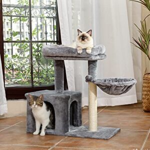 PEQULTI Cat Tree Small Cat Tower, Cat Condo for Indoor Cats with Sisal Covered Scratching Post, Deep Hammock for Kittens and Small Cats