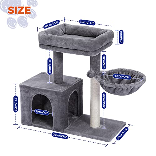 PEQULTI Cat Tree Small Cat Tower, Cat Condo for Indoor Cats with Sisal Covered Scratching Post, Deep Hammock for Kittens and Small Cats