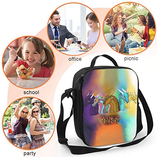 HelloMars Insulated Lunch Bag Fire_Dragon_Wings Lunch Bag for Women Men Pinic Office Portable Lunch Bento Box