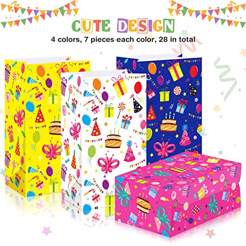 Pajean 28 Pieces Kids Birthday Party Favor Bags Birthday Goodie Bags Birthday Gift Bags Colorful Paper Treat Bags for Candy Snacks Favors Kids Birthday Baby Shower Anniversaries Supplies