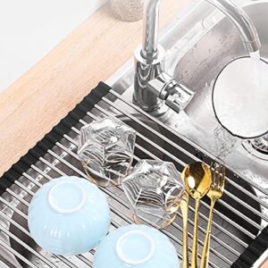 OHOH Retractable Dish Drying Rack for Sink, Adjustable Length Ranges from 10.8"-19.7", Multipurpose Heat Resistant Roll Up Kitchen Draining Rack for Cups Fruits Vegetables (Silver)