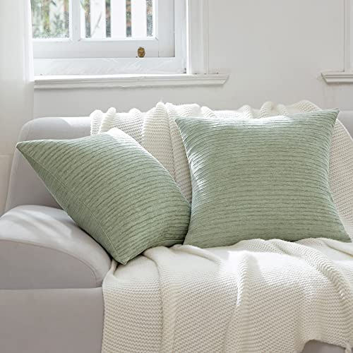 WLNUI Sage Green Pillow Covers 18x18 Inch Set of 2 Luxurious Chenille Decorative Throw Pillow Covers for Couch Sofa Bed Living Room Farmhouse Decorations