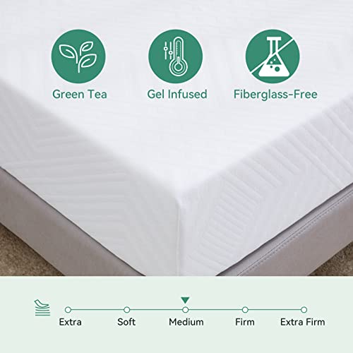 Opoiar California King Mattress,10 Inch Green Tea Gel-Infused Memory Foam Mattress,California King Size Mattress in a Box for a Cool Sleep & Pressure Relief,Medium Firm Feel,Made in USA