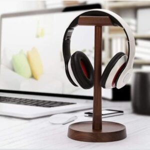 Walnut Wooden Headphone Stand, Universal Whole Body Solid Wood Headset Holder, Desk Earphone Stand Compatible with Most On-Ear Headphones (Walnut Wood)