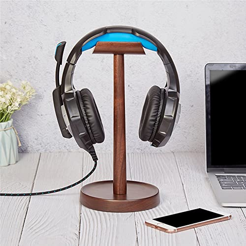 Walnut Wooden Headphone Stand, Universal Whole Body Solid Wood Headset Holder, Desk Earphone Stand Compatible with Most On-Ear Headphones (Walnut Wood)