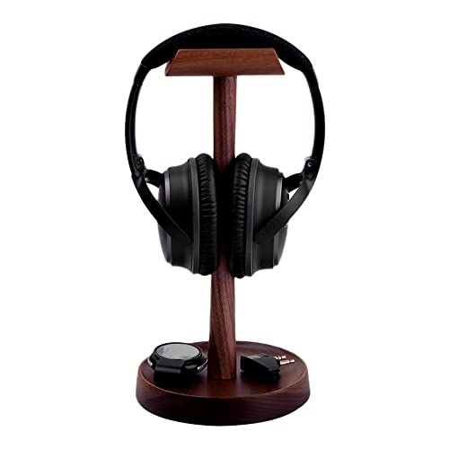 Walnut Wooden Headphone Stand, Universal Whole Body Solid Wood Headset Holder, Desk Earphone Stand Compatible with Most On-Ear Headphones (Walnut Wood)